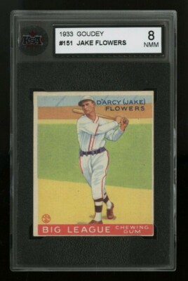 1933 GOUDEY BASEBALL CARD #151 D’ARCY JAKE FLOWERS KSA 8 BROOKLYN ...