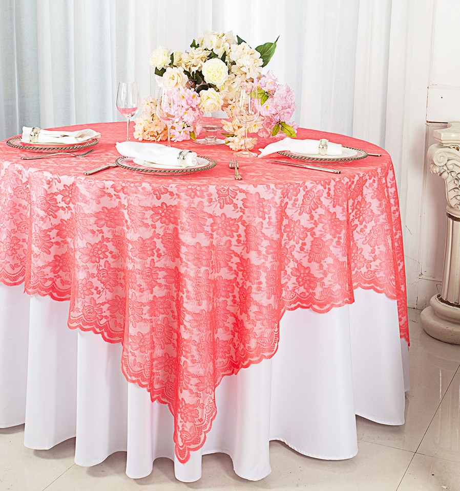 Wedding Linens Inc. 54" Square Lace Table Overlays Toppers Tablecloths ...