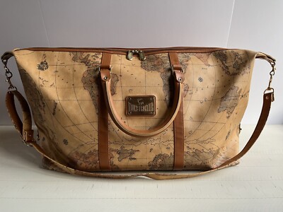 Large Leather World Map Duffel Bag Travel Luggage | eBay