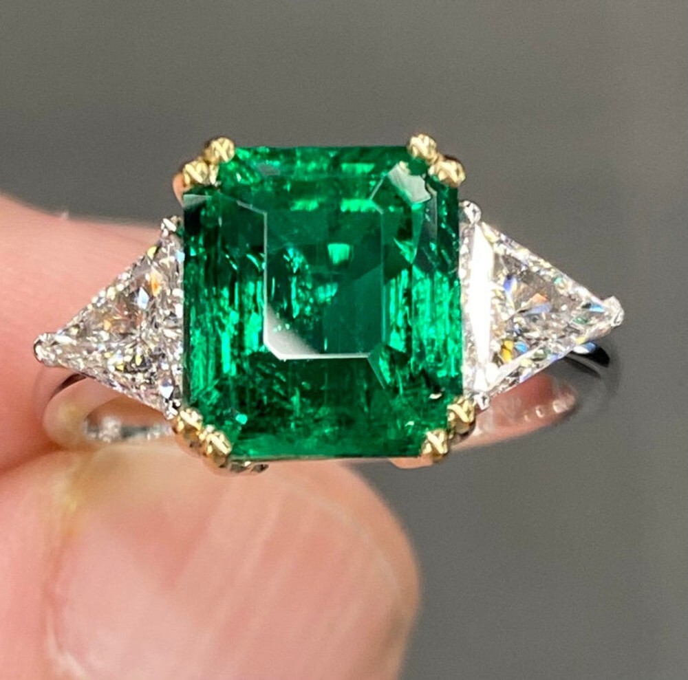 Platinum Diamond Ring Lab Created 4.80 Ct Green Emerald PT950 Band Sizes 5 6 7 8 | eBay