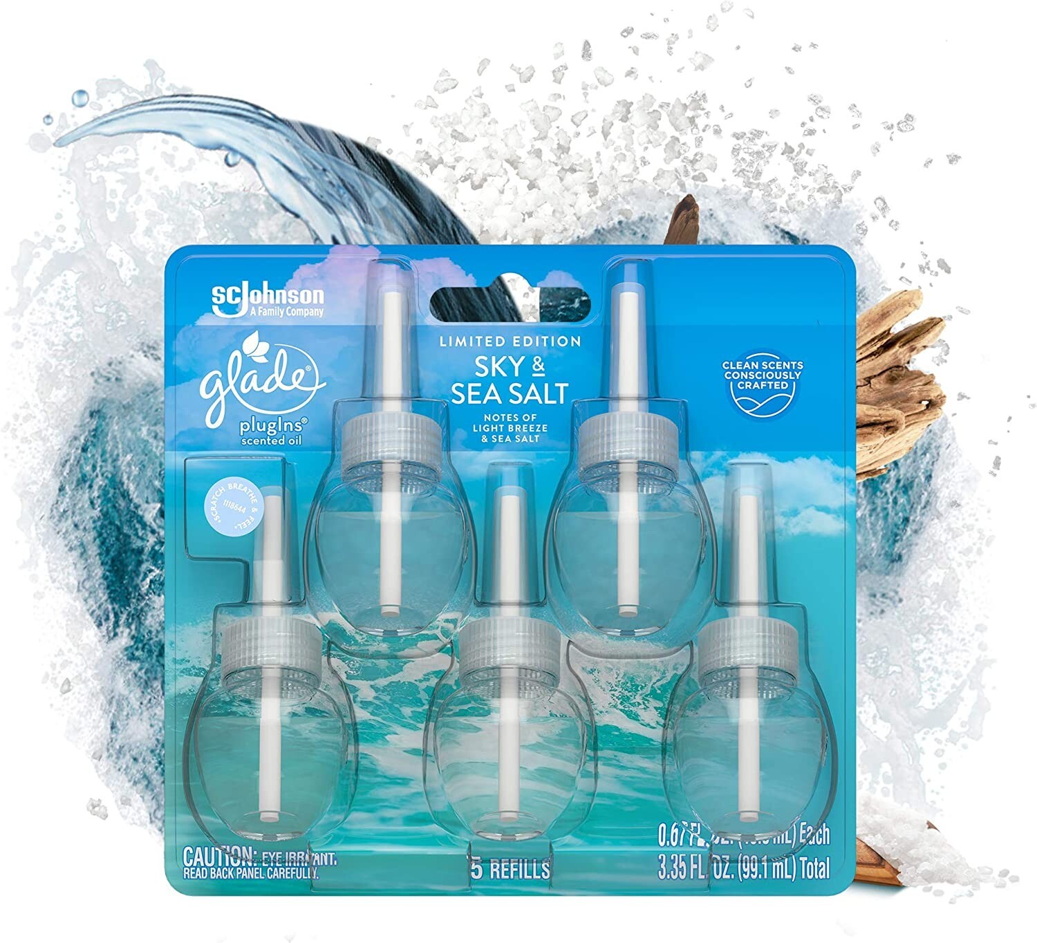 Glade PlugIns Refills SKY and SEA SALT Scent 3.35 Oz 5 Count Scented ...