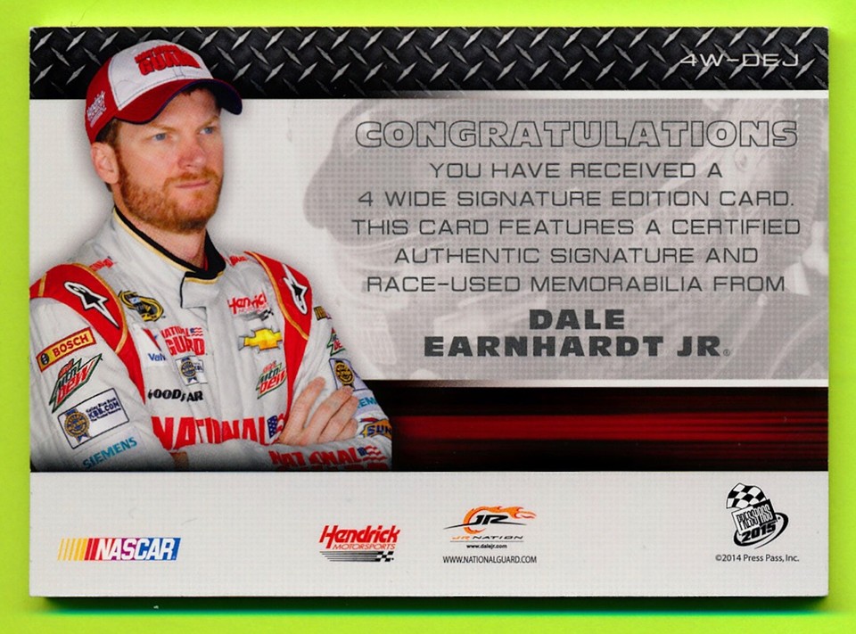 2015 Press Pass DALE EARNHARDT JR. Auto AUTOGRAPH MEMORABILIA NASCAR 18 ...