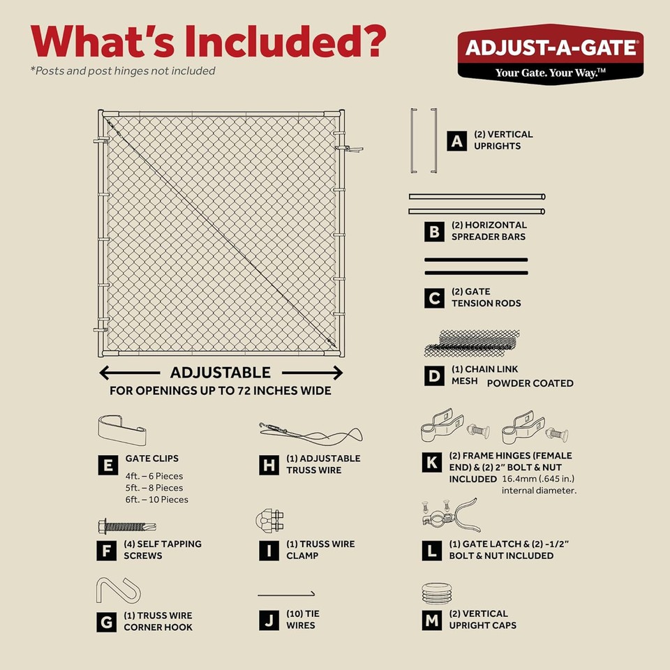 Fit-Right Adjustable Chain Link Gate Kit for Outdoor Decking & Fencing ...