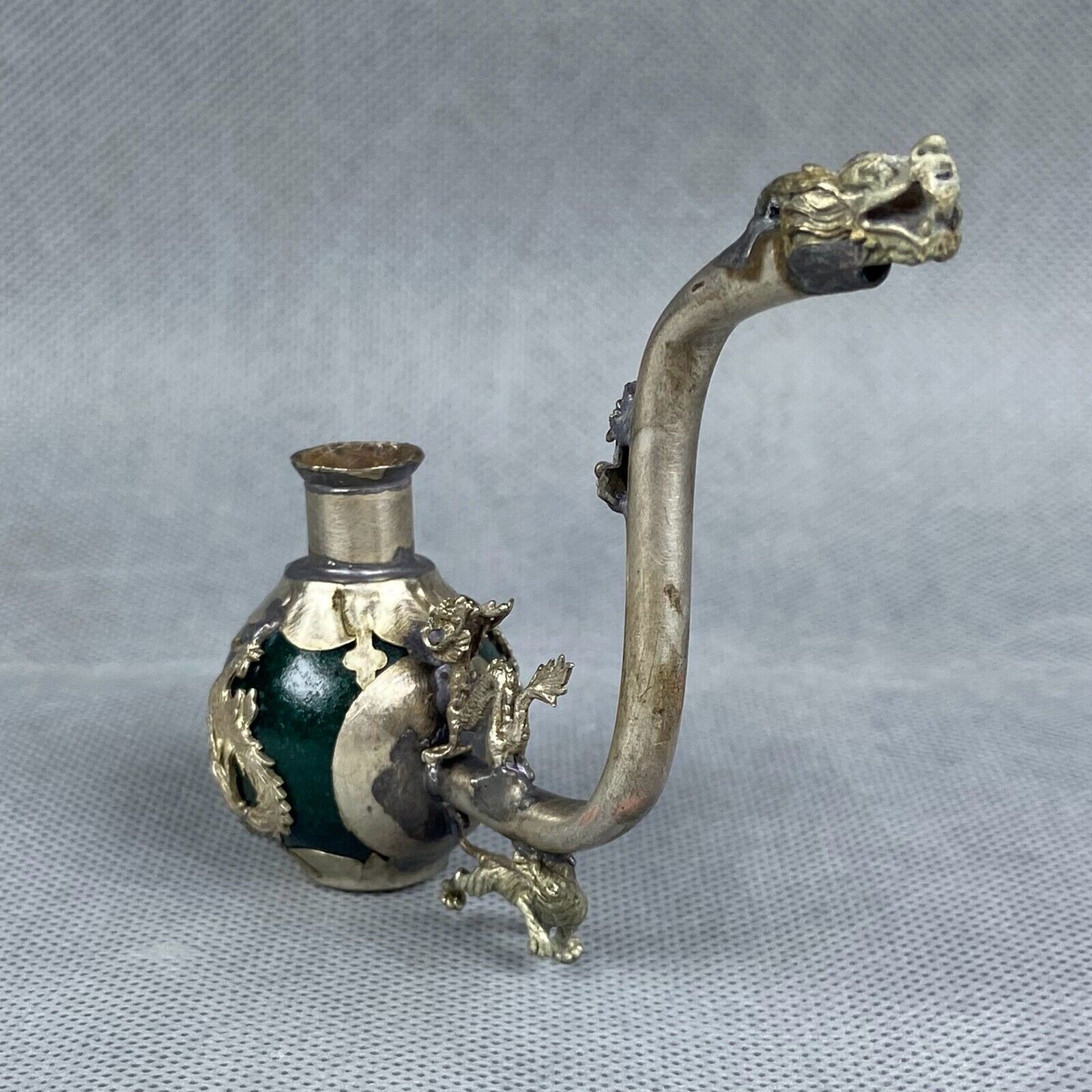 Tibet Silver Inlaid Old Jade Handmade Statue Dragon Phoenix Tiger ...