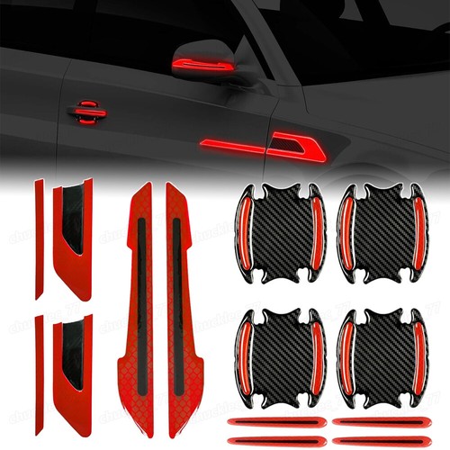 12pcs [Red] Reflective Car Door Handle Safety Strip Protective Sticker ...