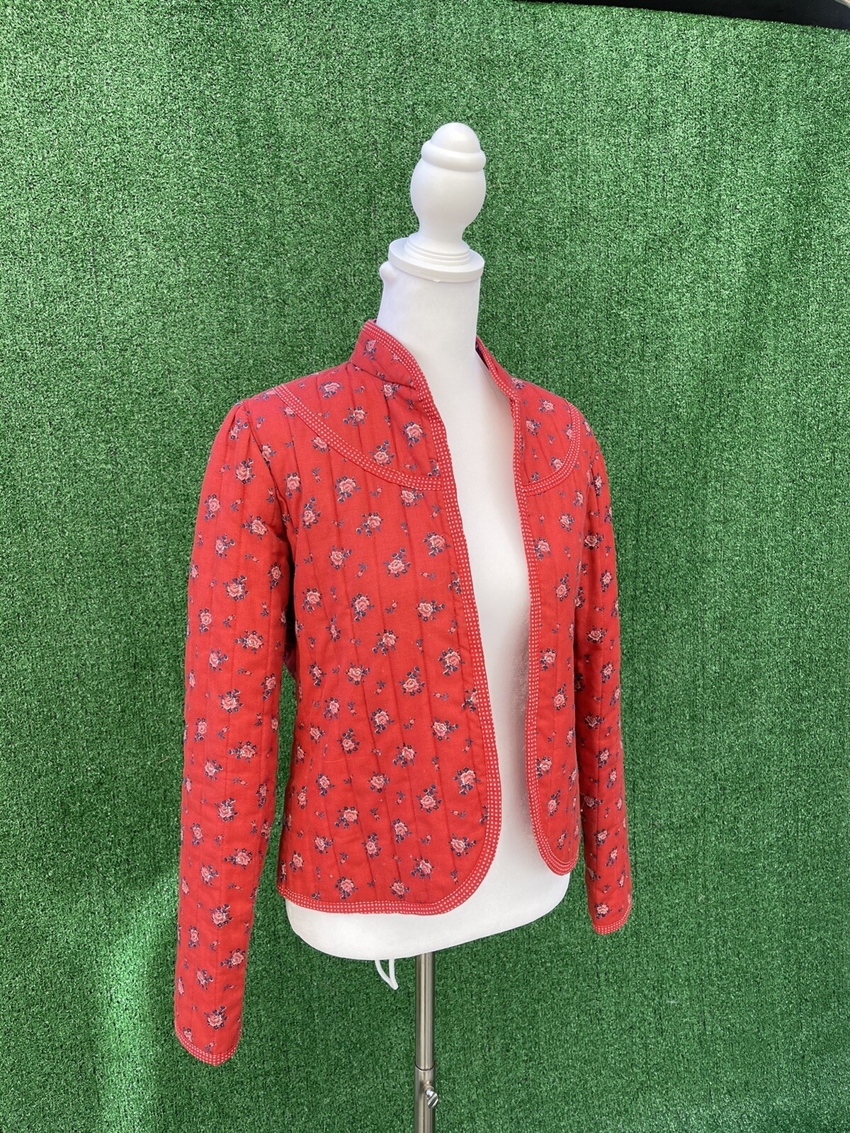 1970s Red Quilted Jacket With Roses - Gem