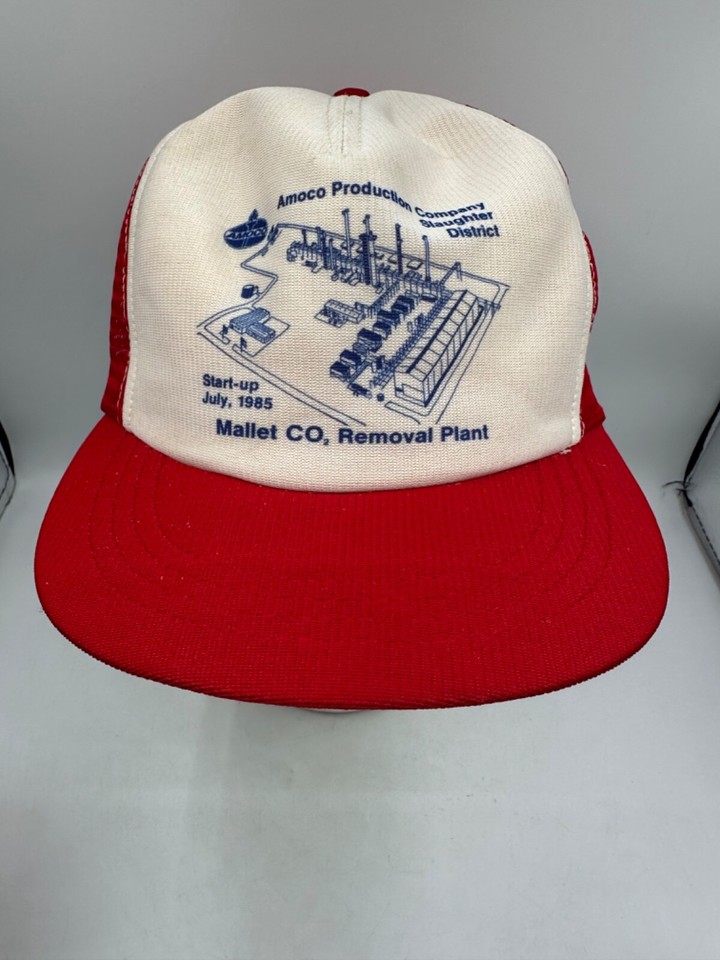 Vtg Amoco Oil Hat Trucker Snapback Made In USA Slaughter District ...