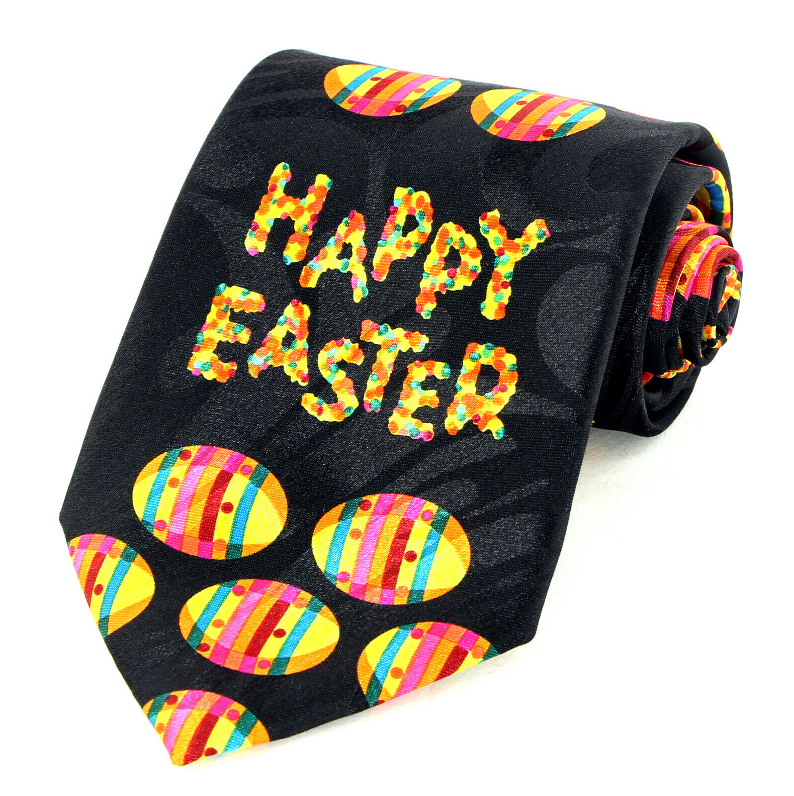 Happy Easter Men's Necktie Decorated Dyed Striped Eggs Holiday Black ...