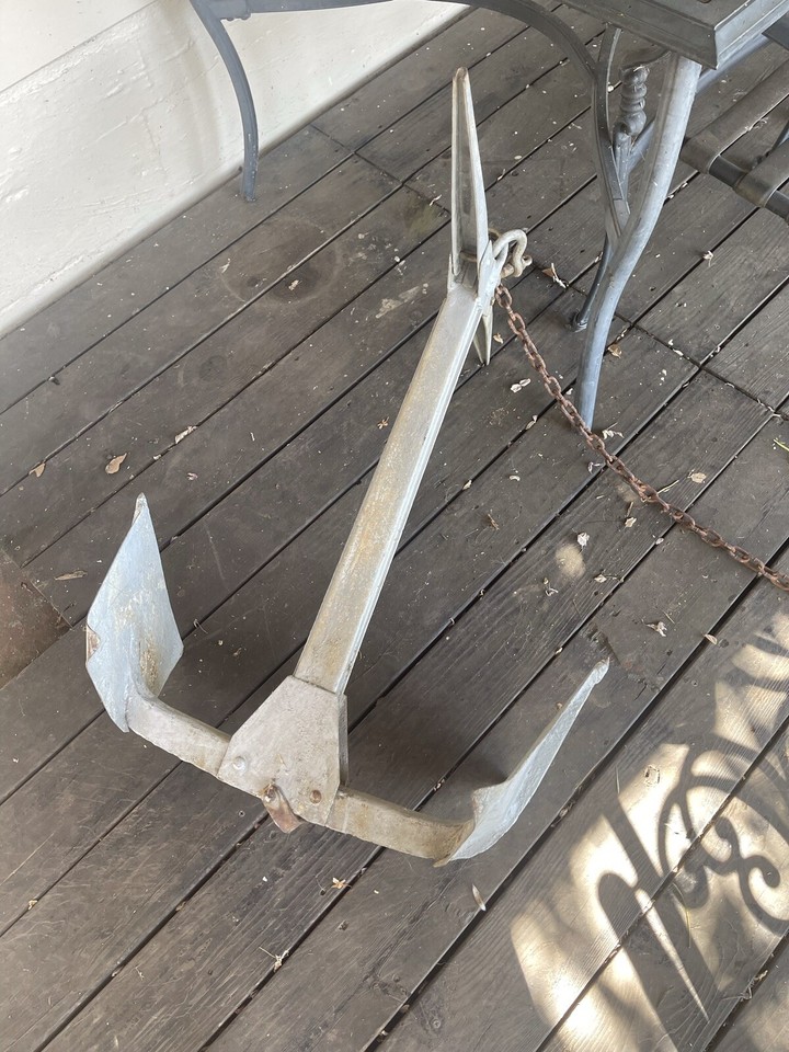 Antique Ship’s Weathered Anchor. 33” Tall X 23” Long 5’6” Iron Chain ...