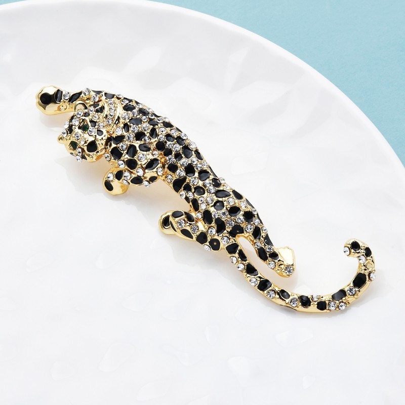 Elegant Black Crystal Panther Leopard Brooch Pin Gold Tone Animal ...