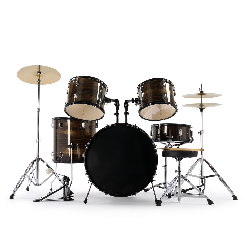 5pc Complete Full Size Pro Adult Drum Set Kit - Remo Heads, Brass ...