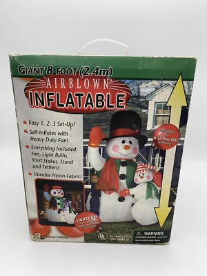 Vtg NOS Gemmy 8 Foot Hugging Dad & Baby Snowmen Holiday Airblown ...