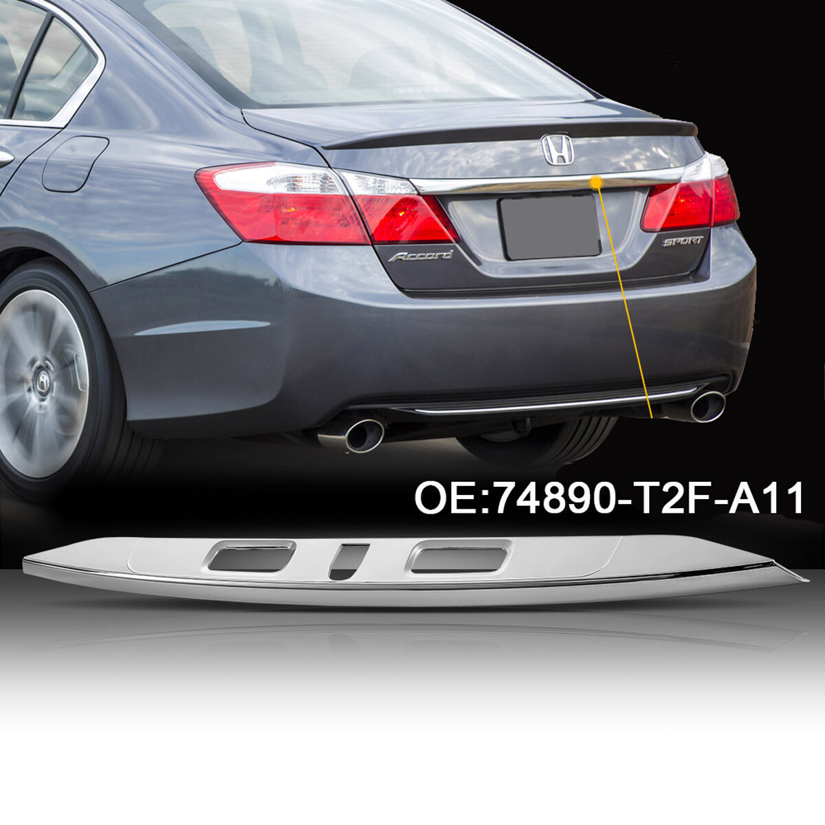 Chrome 74890-T2F-A11 Rear License Garnish Assy 2013-15 Honda Accord ...