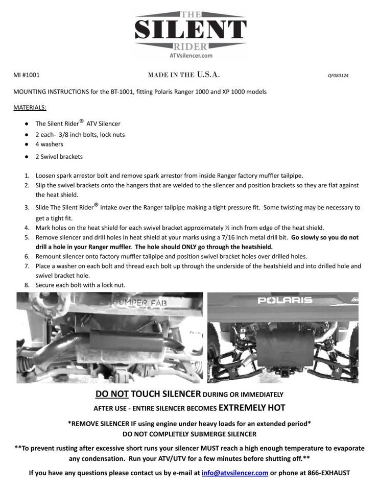 Silent Rider FLAWED Exhaust Silencer BT-1001 Polaris Ranger XP 1000 ...