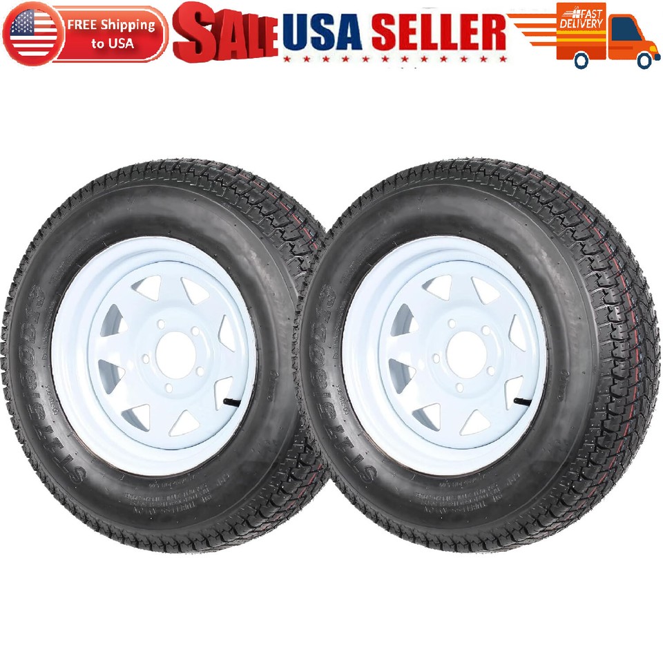 2PCS ST175/80D13 Trailer Tires 175 80 13 Tire ,5 Lug Rims Load Range C ...