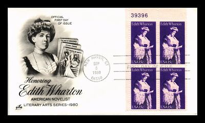 US COVER EDITH WHARTON LITERARY ARTS FDC SCOTT 1832 PLATE BLOCK ...