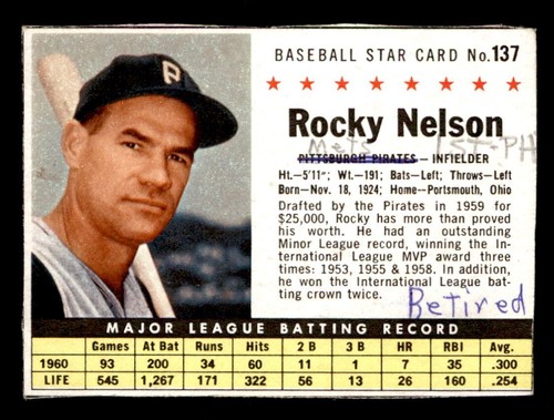 1961 Post Baseball #137 Rocky Nelson GD *d3 | eBay
