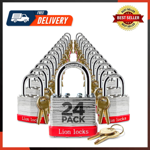 24 Keyed-Alike Padlocks W/ 1.25” Shackle, 48 Keys, Hardened Steel Case ...