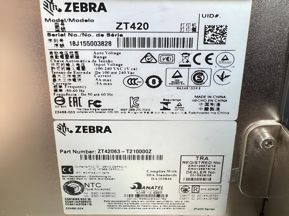 Zebra ZT420 Industrial 6" Wide Thermal Label Printer 300 dpi Cutter LAN ...