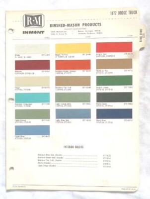 1972 DODGE TRUCK R-M COLOR PAINT CHIP CHART ORIGINAL MOPAR | eBay