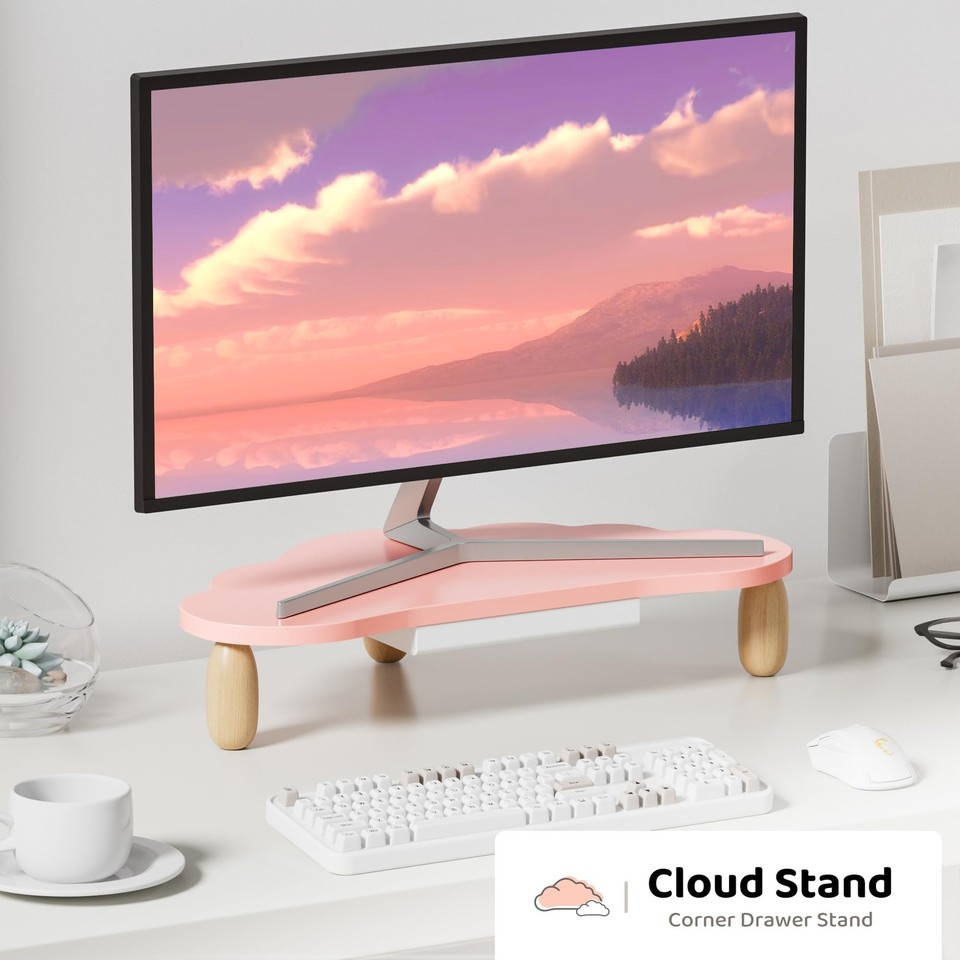 Monitor Stand Riser,Cloud-Shaped Sturdy Wood Computer Monitor Riser ...