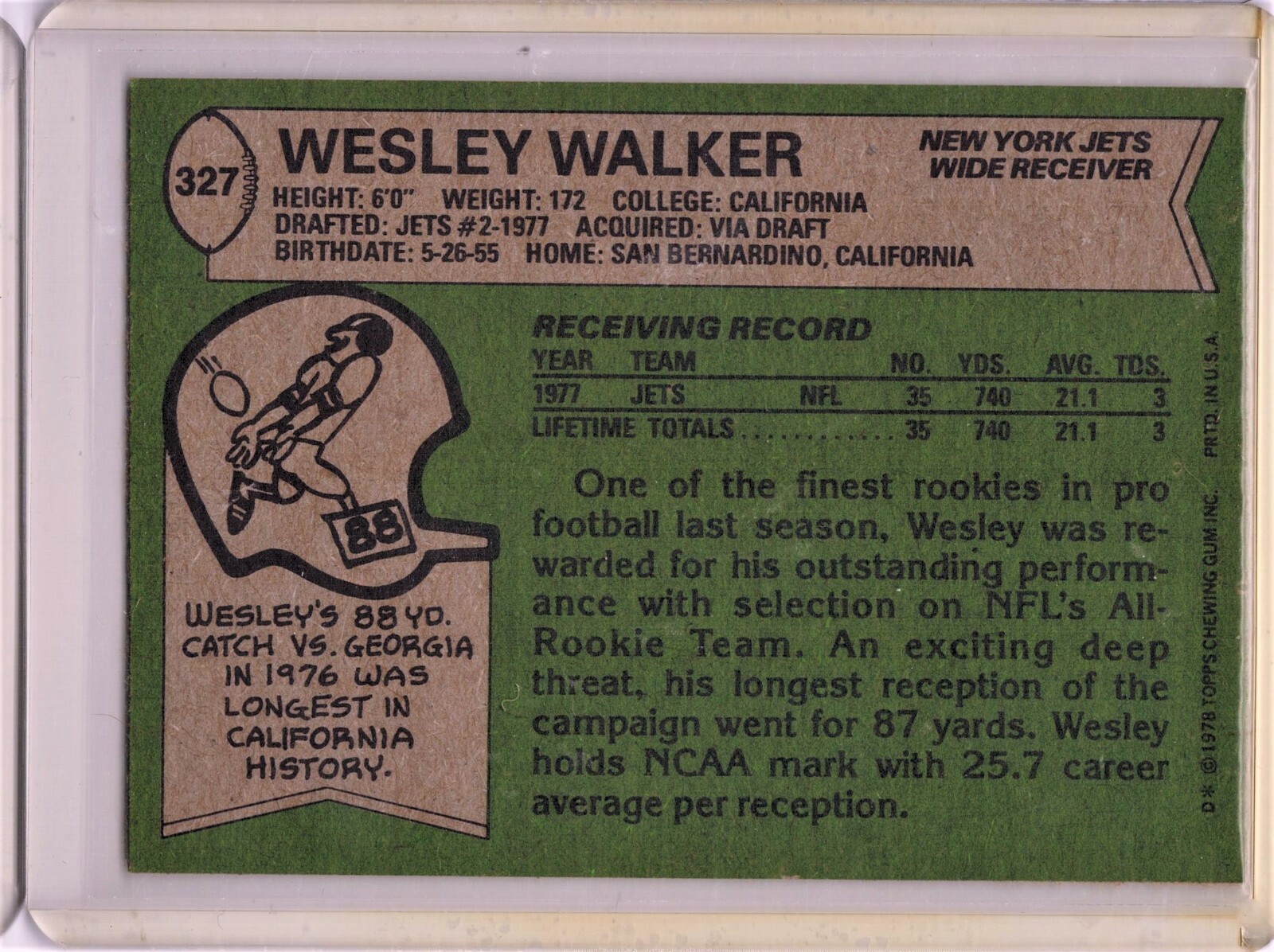 Wesley Walker 1978 Topps Rookie RC - Pack Fresh & NMT/MT - Jets Jets ...