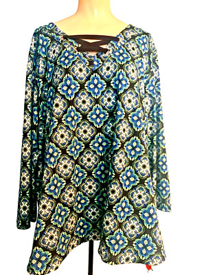 Ruby Rd. Brand New, 3X, blue multicolor, faux tie neckline, comfortable ...