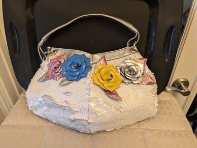 Sharif | White Sequined 3-D Leather Flowers Shoulder Bag | eBay