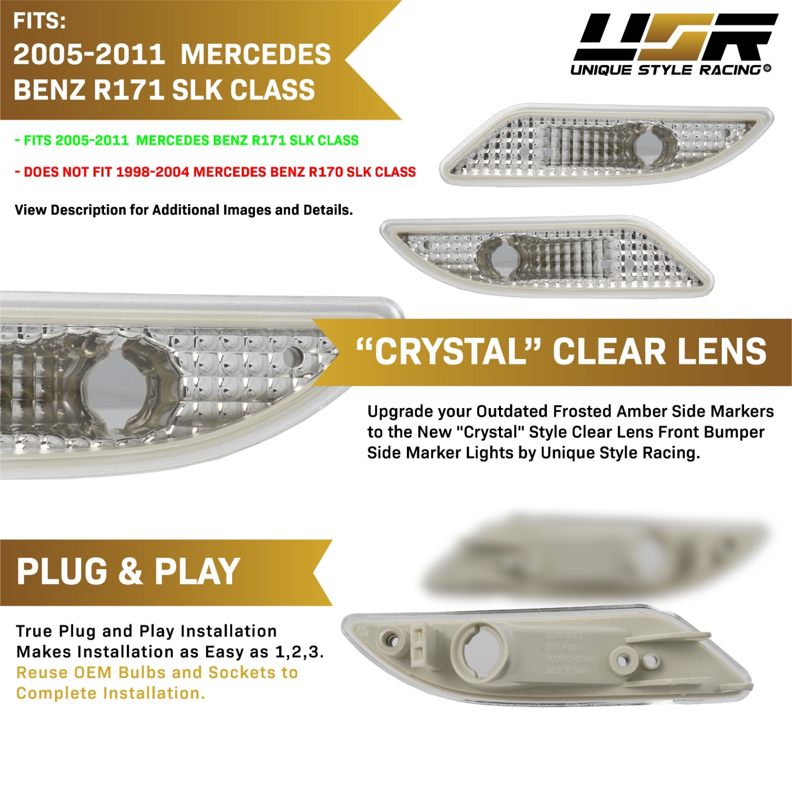 Euro Clear Front Bumper Side Marker Lights For 05-11 Mercedes R171 SLK ...