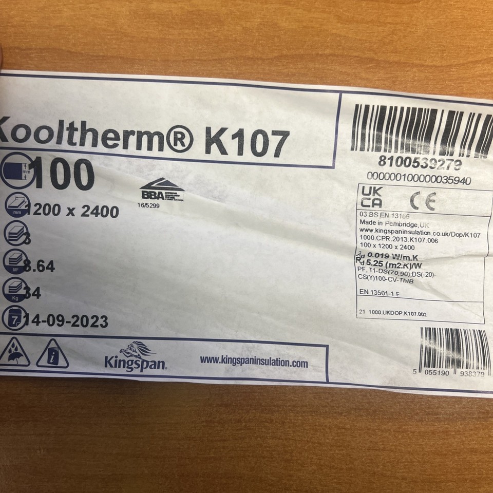 Kingspan Kooltherm K107 100mm 2400mm x 1200mm sheet 6 Available upgraded K7 | eBay UK