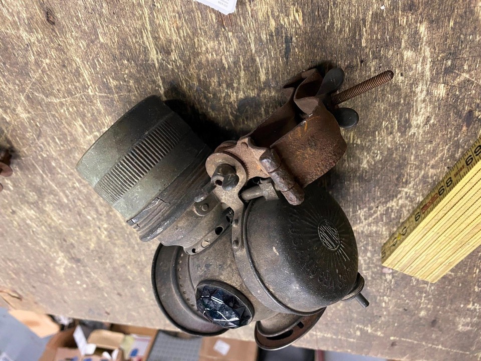 1899 Badger Solar Carbide Head Lamp Hendee Harley Pope thor Bicycle ...