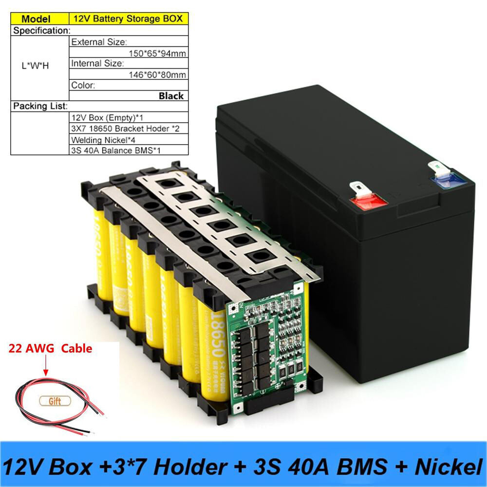 12V 3S 7P 40A BMS Li-ion Battery Pack DIY Kits Case Holder for 18650 ...