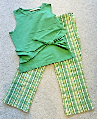KC Parker Green Plaid Capris and Green Tie Front Top size 7/8 | eBay