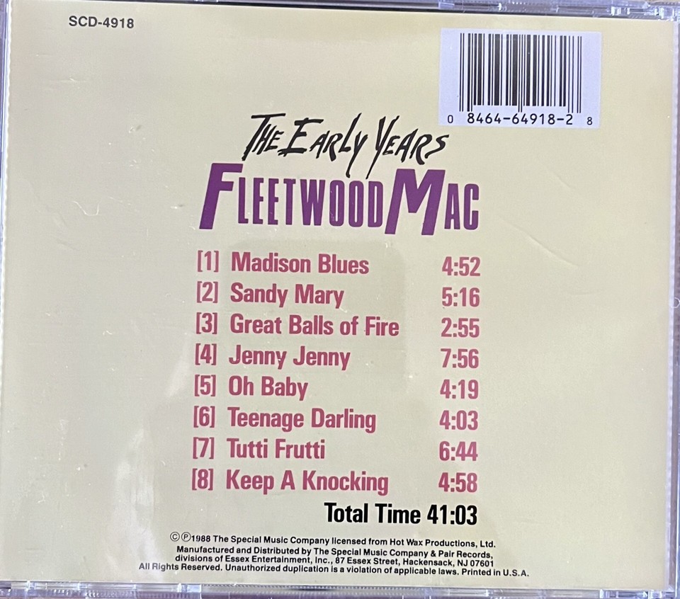 Fleetwood Mac – The Early Years (CD, 1988 Special Music Company ...