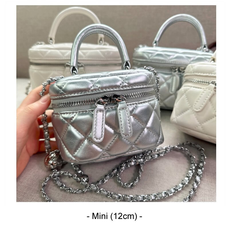 Mini Quilted Real Leather Vanity Case Box Purse Clutch Tote Shoulder ...