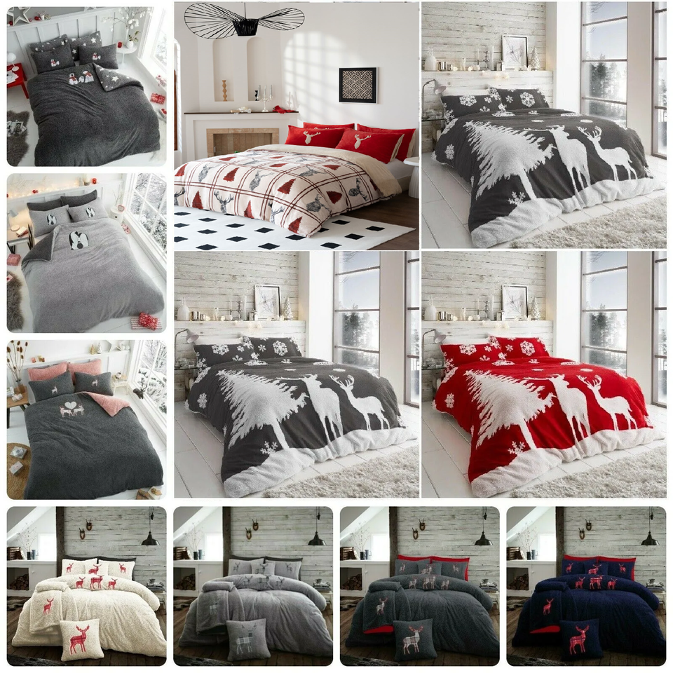 TEDDY BEAR FLEECE STAG DUVET COVER Reversible Penguin Gonk Quilt ...