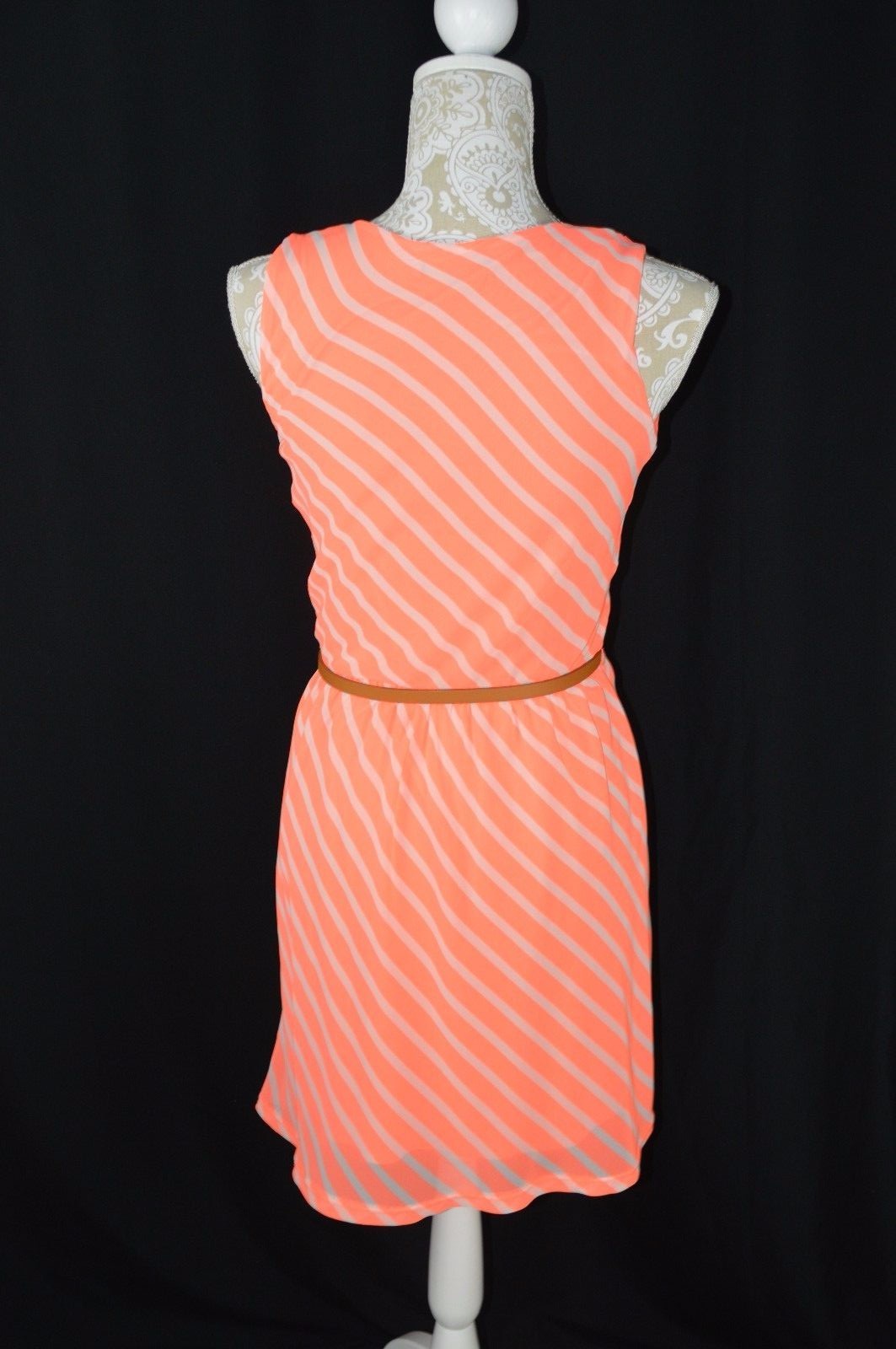 Express Womens XS Neon Orange White Striped Belt Tank Top Dress Cowl ...