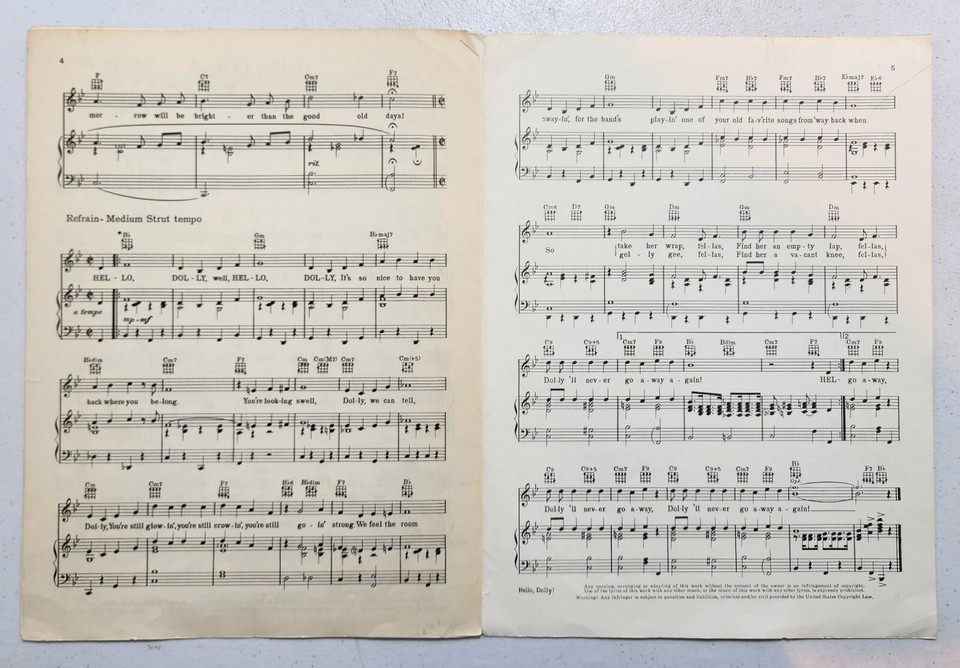 1963 Hello Dolly By Jerry Herman Music Sheet | eBay UK