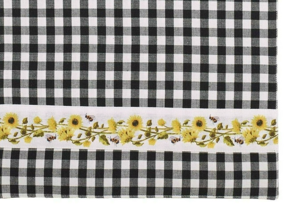 NEW Farmhouse FLOWERS BEES TABLE RUNNER WOVEN Buffalo Check Cotton 36 ...