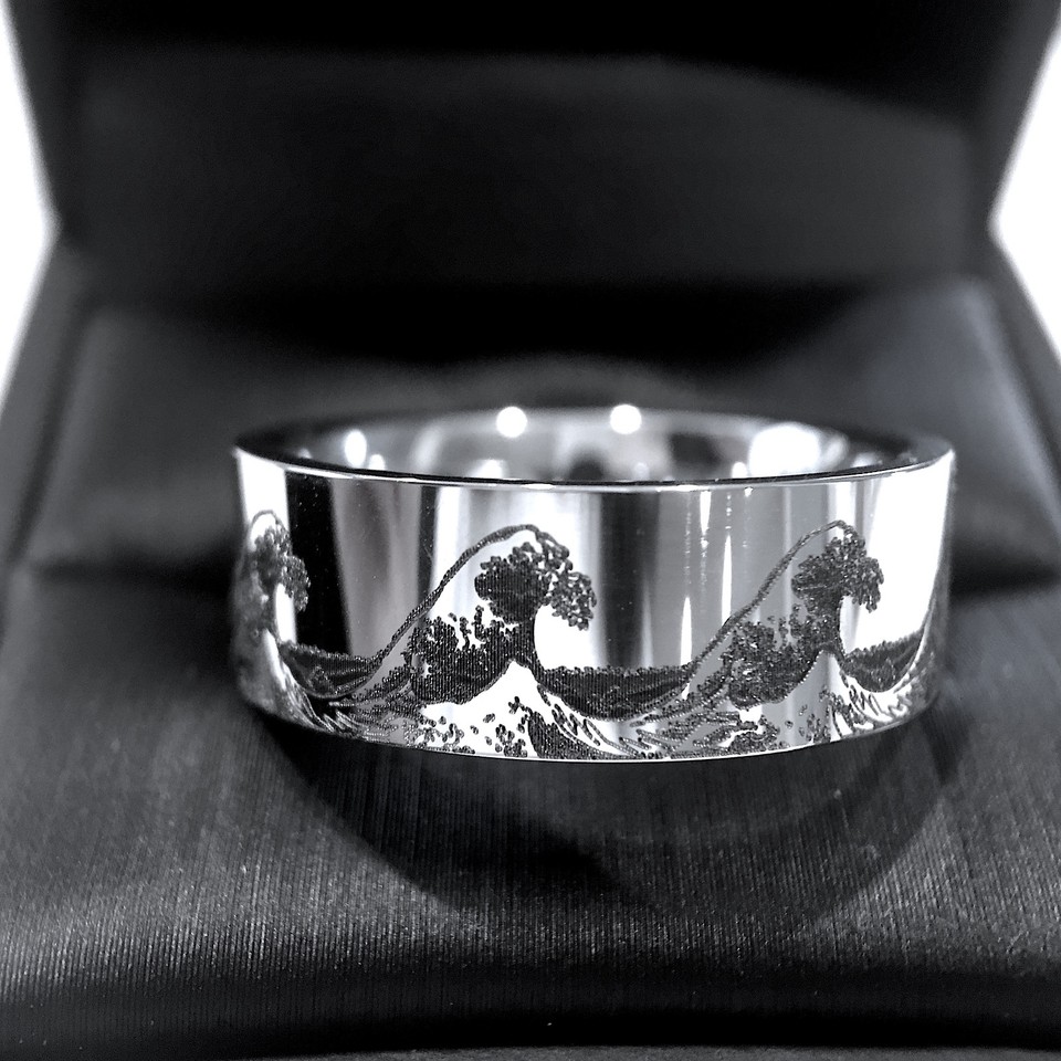 Ocean Wave Ring, Nature Ring, Mens Tungsten Wedding Bands, Men's ...
