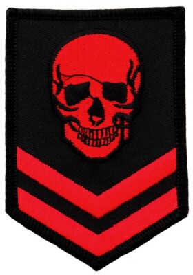 RED SKULL PATCH embroidered iron-on MILITARY SKELETON MORALE DEATH ...