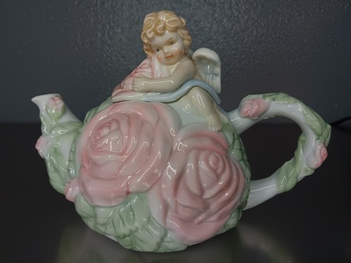 Vintage AVON Cherub Angel Teapot With Pink Rose Accents 6" Tall. | eBay