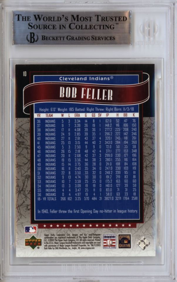 2003 Bob Feller SP Legendary Cuts Signed Cleveland COA BAS Slabbed Auto ...