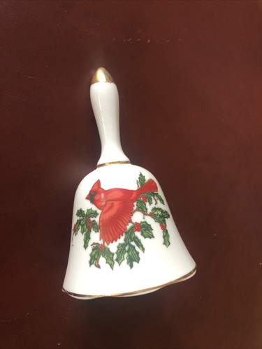 Vintage LEFTON Christmas Cardinal Bell with Holly Berries - Gold Trim ...