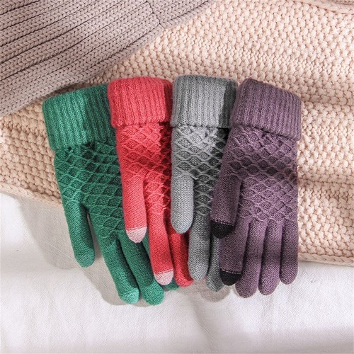 Women Men Elastic Soft Full Finger Thermal Touch Screen Mittens Knitted ...