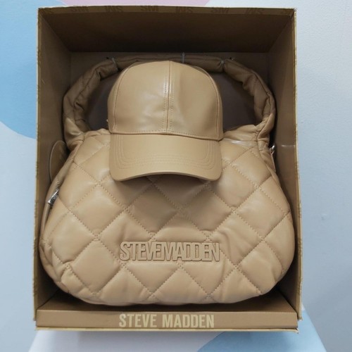 Steve Madden Baseball Cap Quilted Bag Set Ladies Tan Brown New Boxed ...
