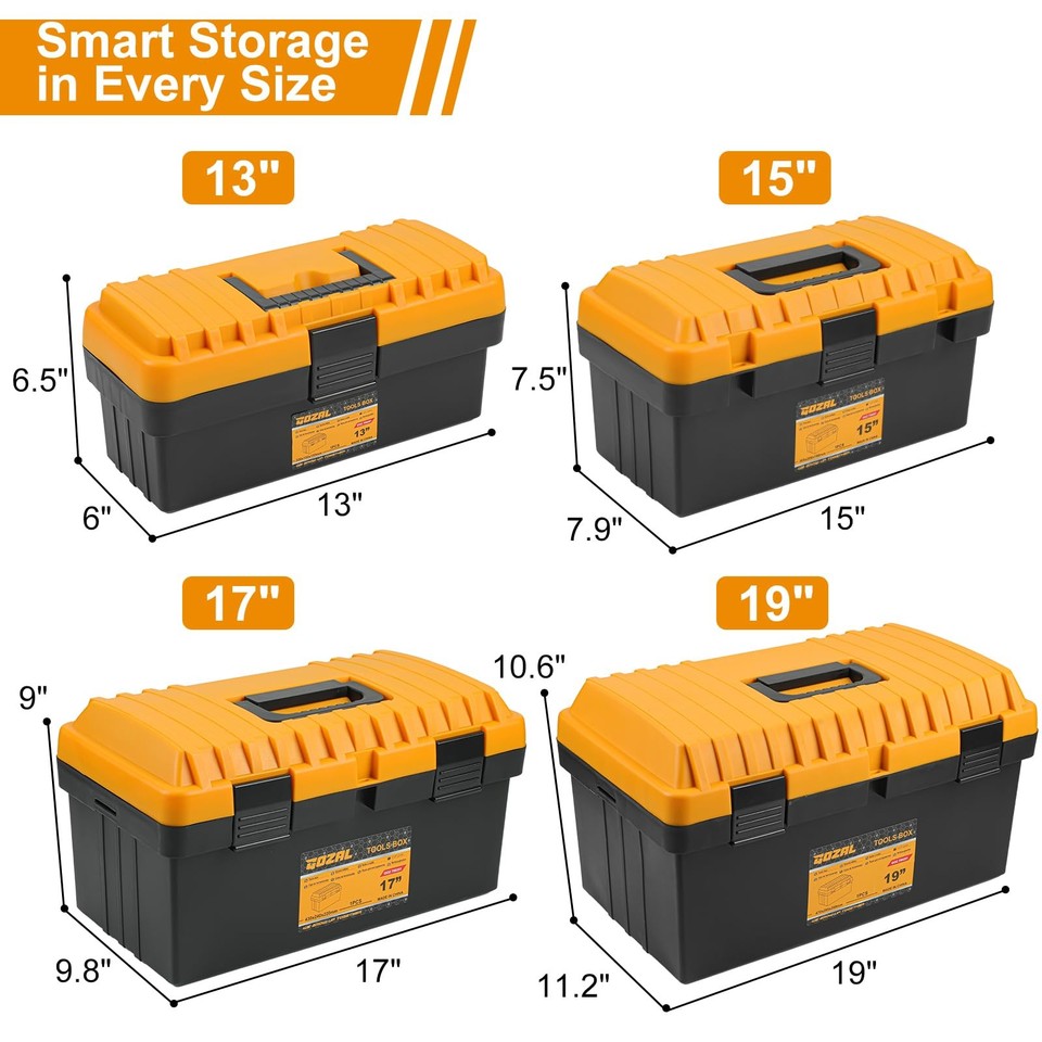 Large Plastic Tool Box Waterproof with Organizer Tool Tray, 4-PCS Big ...