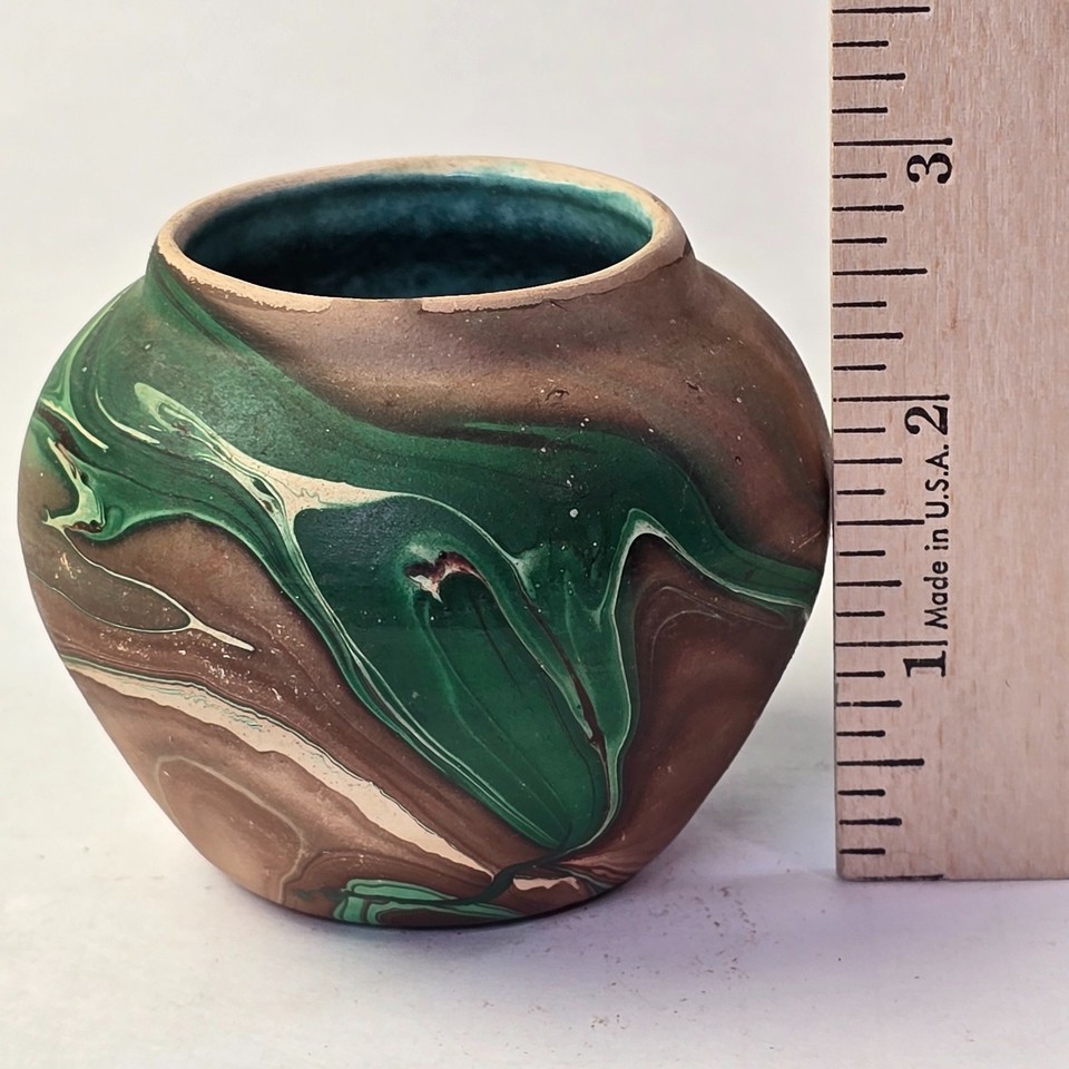 Vintage Painted Desert Pottery Swirl Mini Vase Brown Green Marbled ...