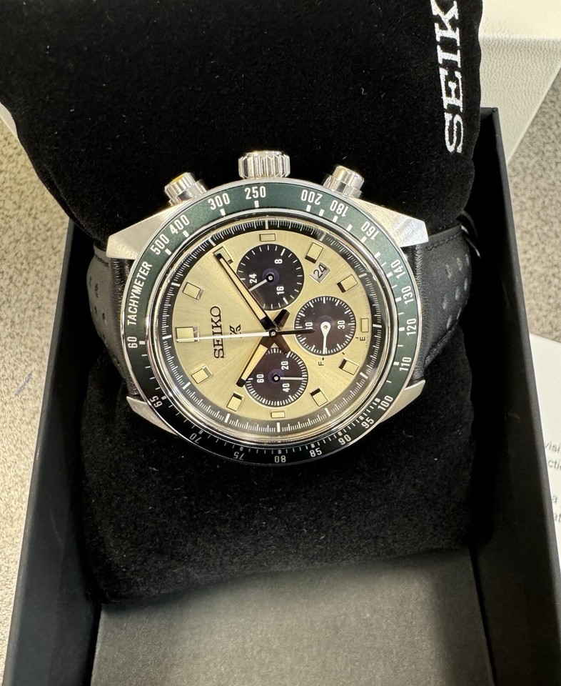 Seiko Prospex Speedtimer Solar Leather Band Cream Dial Watch SSC943 NWT ...
