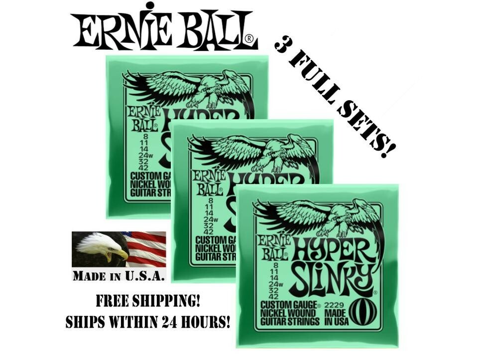 ** 3 SETS! ERNIE BALL HYPER SLINKY 8-42 ELECTRIC GUITAR STRINGS 2229 ...